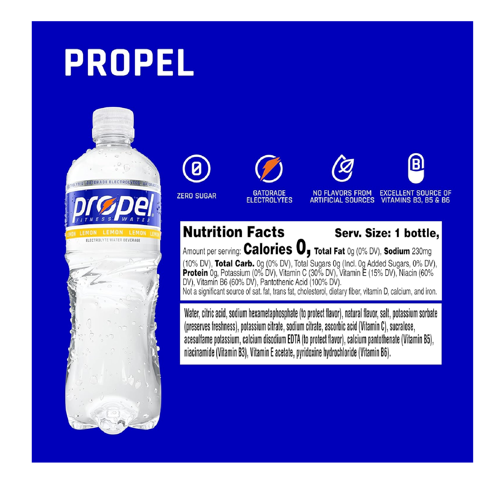 Propel Lemon Zero Calorie Sports Drinking Water with Electrolytes and ...