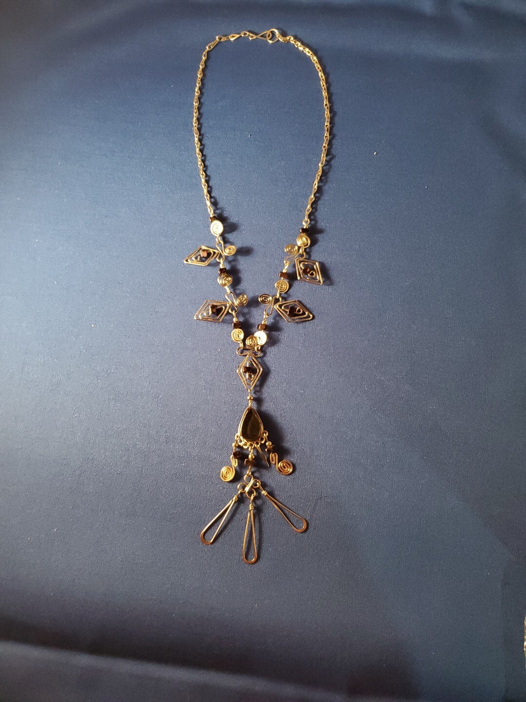 Handmade Peruvian Wirework Necklace Black Glass Beads Silver Chain 16 ...