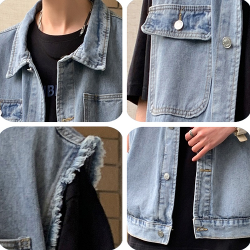 Men Casual Denim Tank Top Waistcoat Gilet Vest Coat Raw Trim Distressed ...