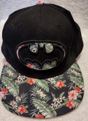 DC Comics Batman Black Snap Back Cap Hat Flat Brim Floral Print ...