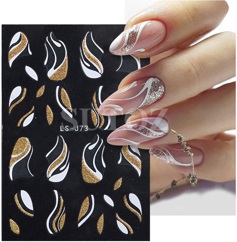 3D Glitter Gold Line Nail Art Stickers Decals French Tip Wavy Fringe ...