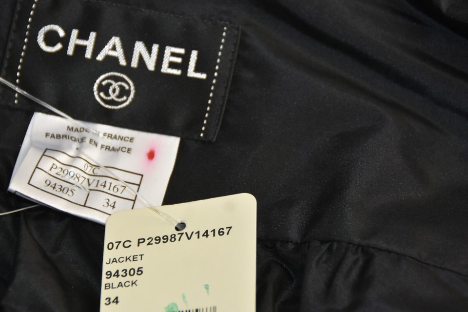 $3445 NEW TAGS Chanel Jacket Top Ruffle SILK Black Pockets 11 CC Logo ...