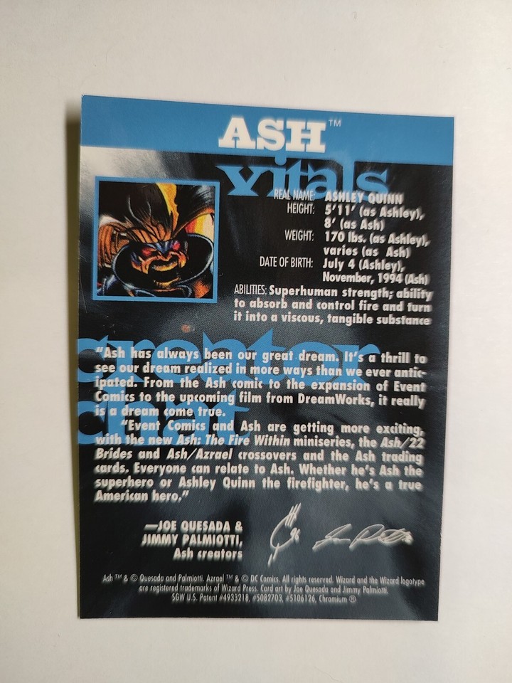 1996 Wizard Magazine Ash 9 Embossed Chromium Trading Card Promo NEW ...