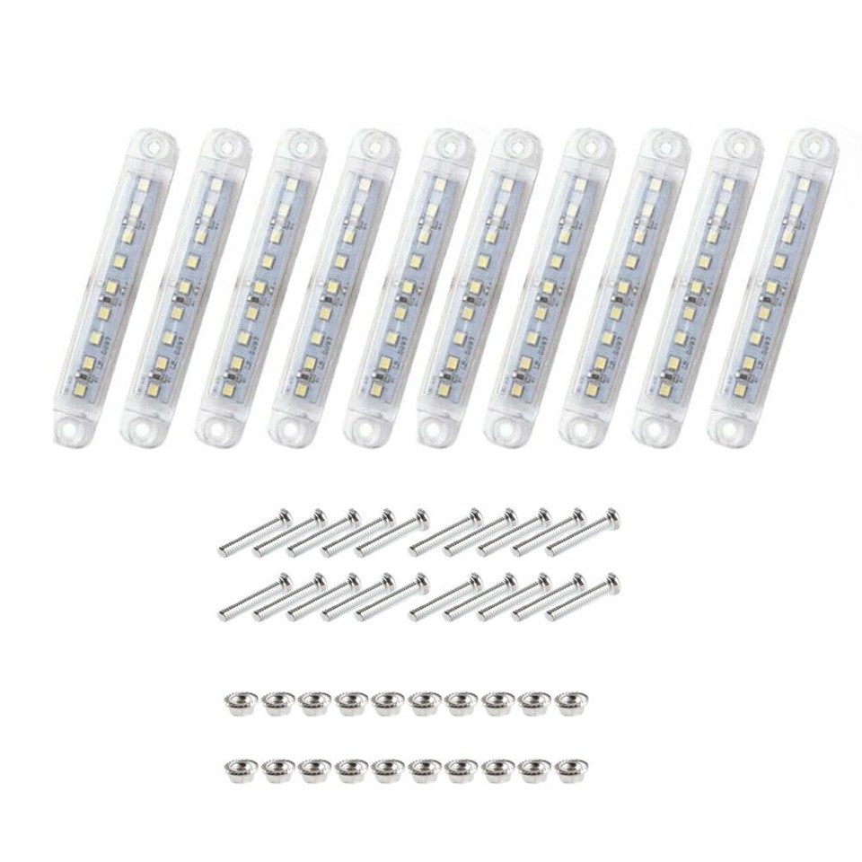 10PCS White LED Side Marker Indicator Light Strip Truck Trailer ...