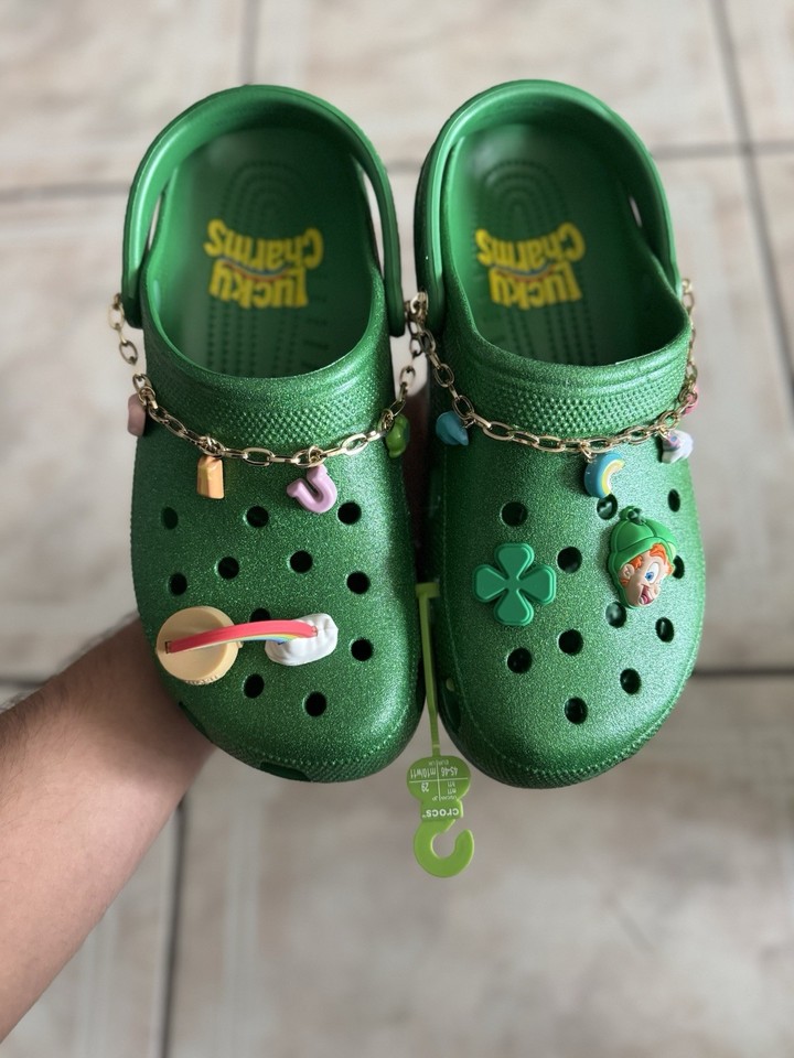 Crocs Classic Clogs in the Lucky Charms Ed, featuring Jibbitz charms ...