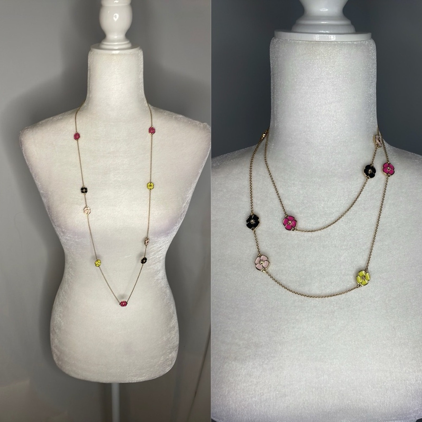 Kate spade enamel flower long gold necklace - Gem