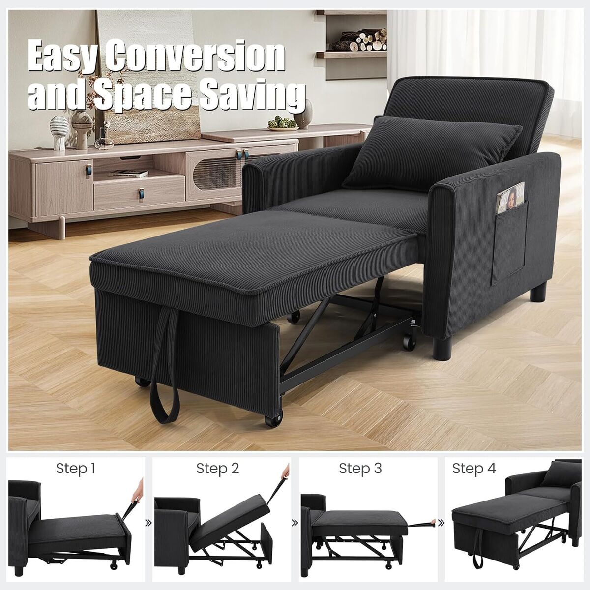 Sleeper Sofa Bed 4 IN 1 Pull Out Couch Bed Storage Bag Foldable Loveseat Couch eBay
