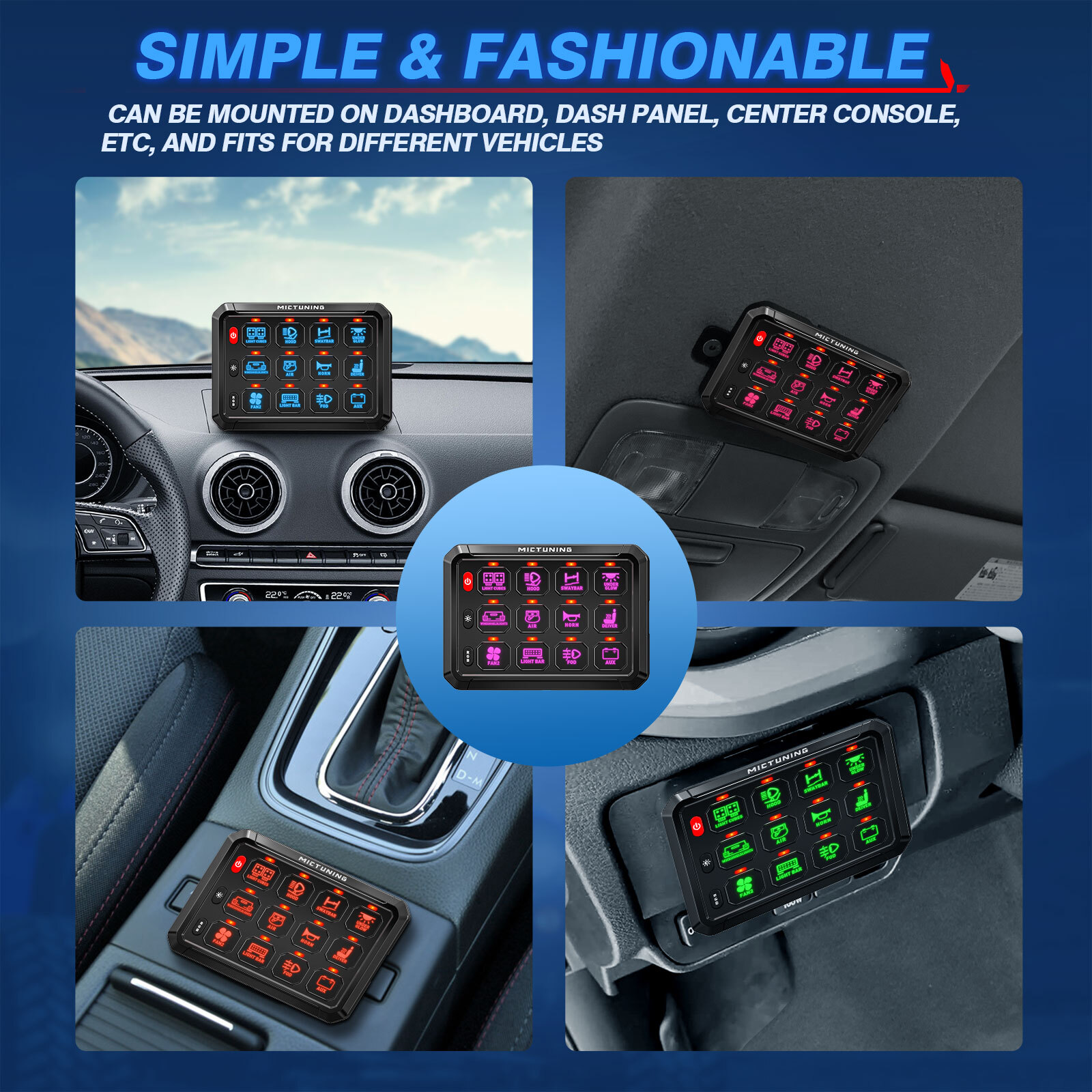 MICTUNING P1 RGB 12 Gang Switch Panel Button Auxiliary Circuit Control ...