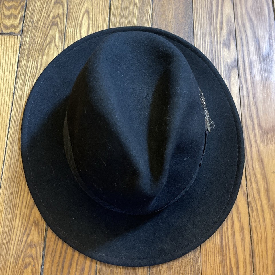 PENDLETON OUTBACK WIDE BRIM PURE WOOL LOGO HAT BLACK FEATHERED FEDORA Small | eBay