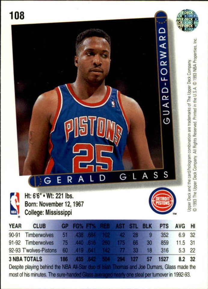 1993-94 Upper Deck #108 Gerald Glass | eBay