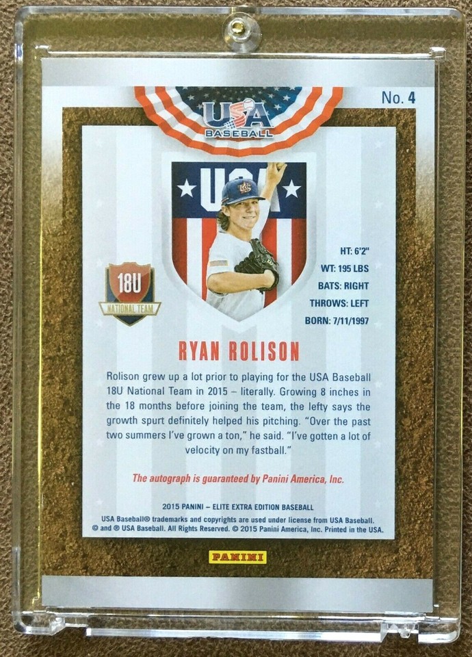 Ryan Rolison 2015 Elite Extra Edition USA Baseball 18U Autograph Rookie ...