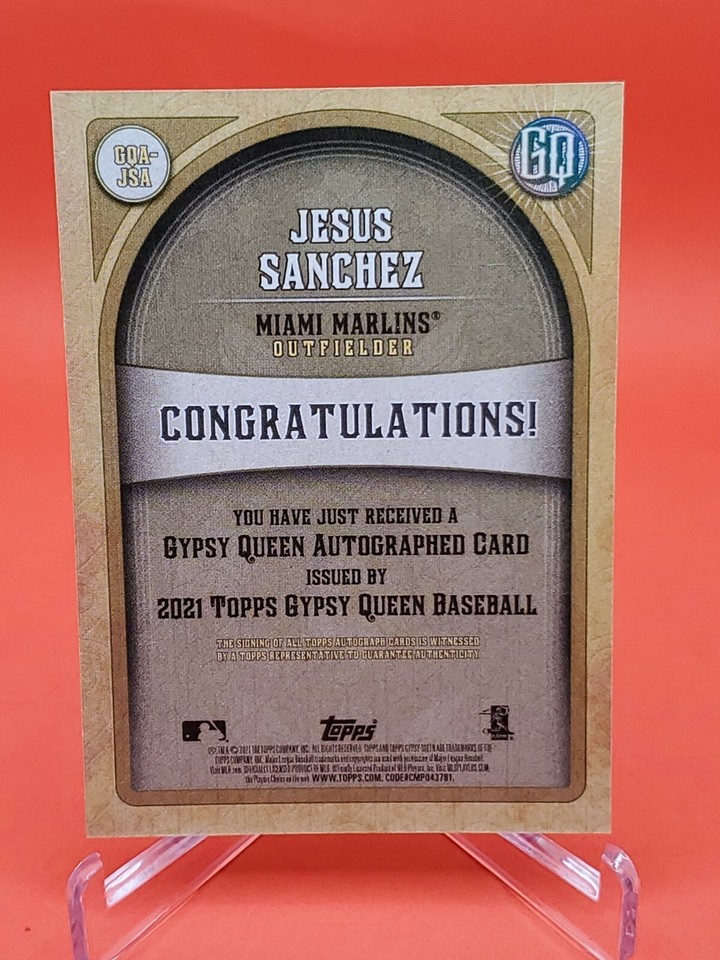 Jesus Sanchez 2021 Topps Gypsy Queen RC Auto Miami Marlins Rookie ...
