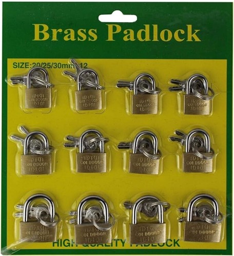 Brass Padlock 20mm 25mm 30mm 40mm 50mm with 3 Keys luggage suitcase Gym ...