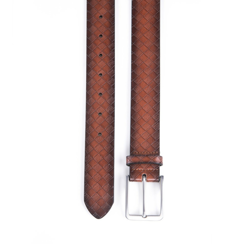 Men's Grid Pattern Genuine Leather Casual Dress Belt with Single Prong ...