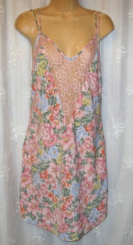 NEW LARGE VTG VICTORIA'S SECRET SILKY SATIN PINK LACE FLORAL BABYDOLL ...