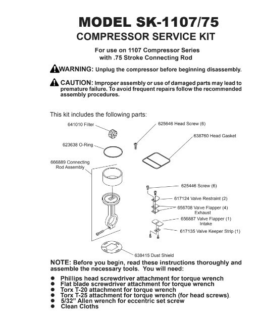 Thomas 1207PK80 Compressor Service Rebuild Kit SK110775 Fits 1107CE75 ...