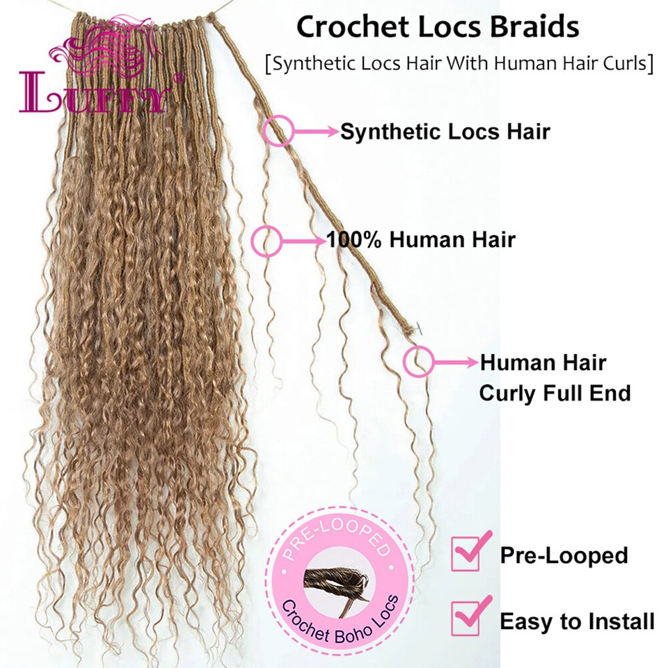Pre-looped Honey Blonde Crochet Boho Locs With Human Hair Curls Color ...