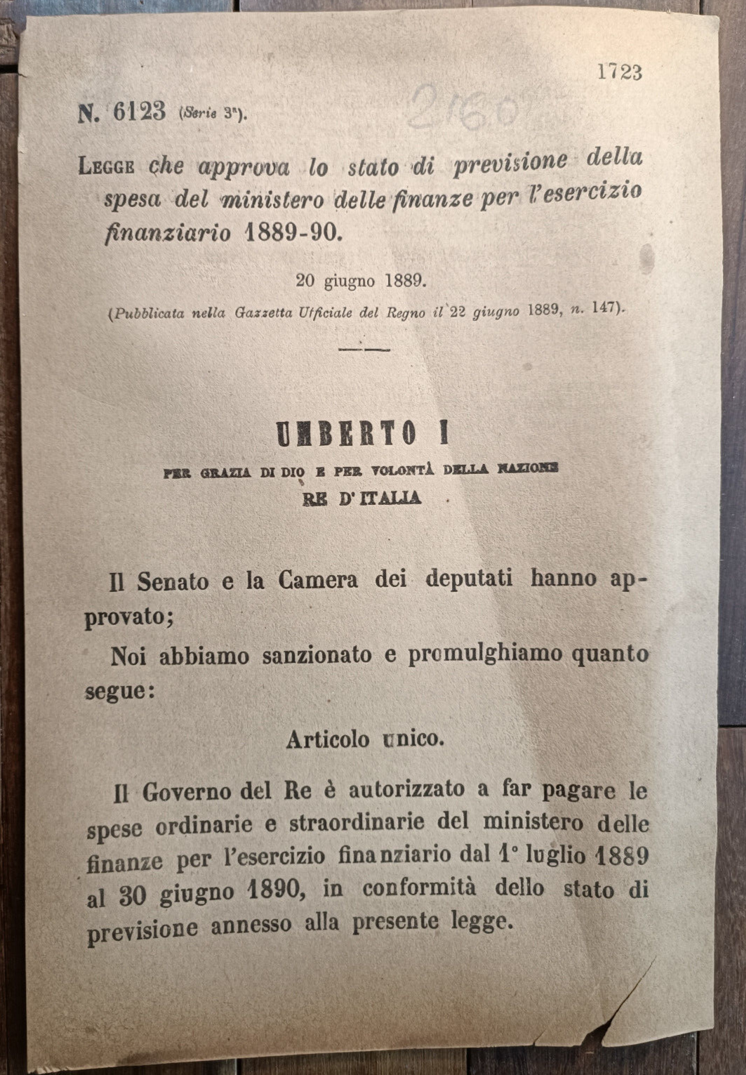 1889 Royal Decree X Expenditure Ministry House Finanze- 8160 | eBay ...