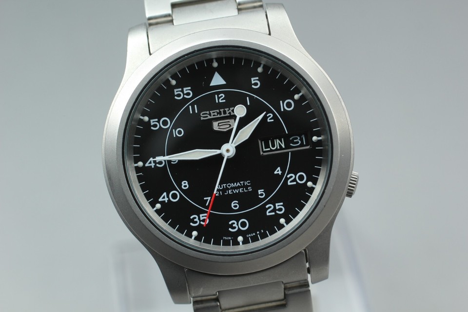 [NEAR MINT] SEIKO 5 7S26-02J0 SNK809 Black Dial Day/Date AT Men's Watch ...