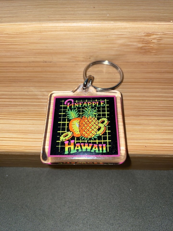 Vintage Hawaii Neon Pineapple Keychain Key Ring Island Souvenir VTG ...