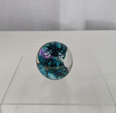 Signed Neff 02 Small Round Art Glass Paperweight Aquamarine Bubbles ...