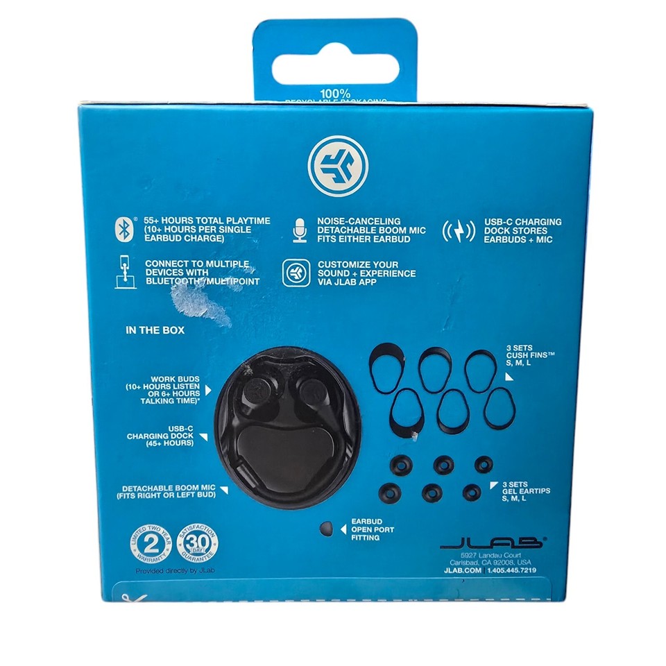 JLab Work Buds True Wireless Earbuds with Boom Mic Black EBWRKBDSRBLK82 ...
