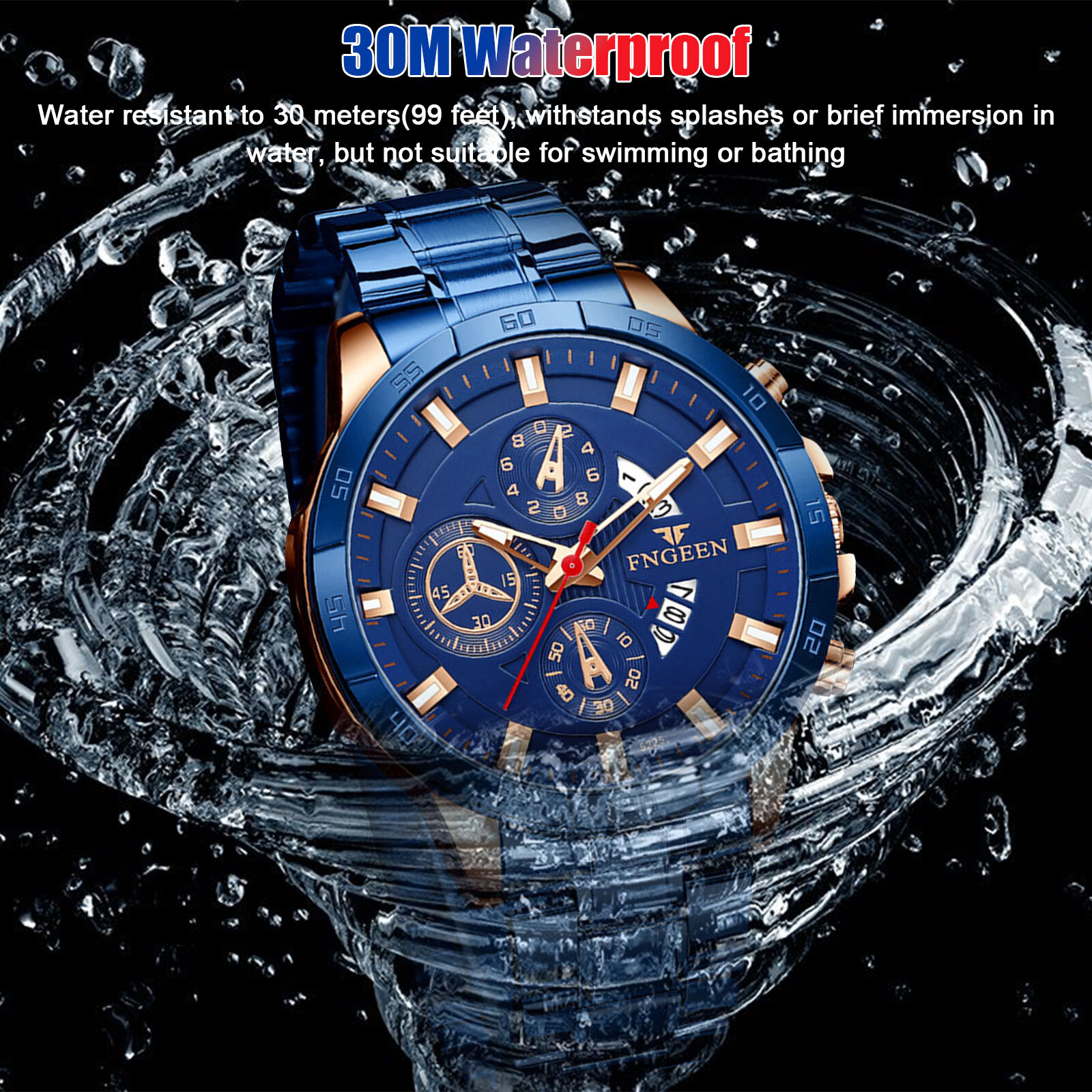 Waterproof Men Watch Stainless Steel Quartz Classic Luminous Business ...