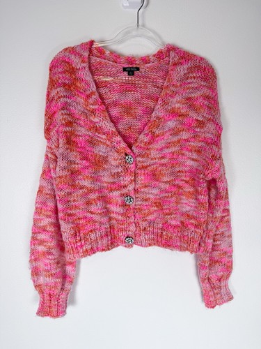 Wild Fable Pink Crop Sweater Women’s XL Jeweled Button | eBay