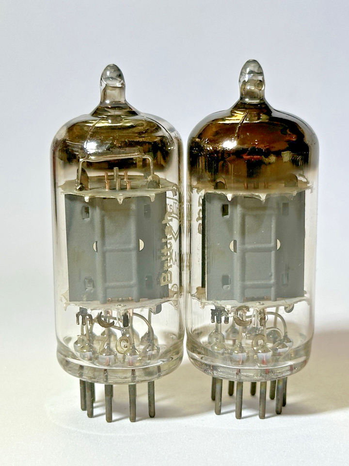 MATCHED PAIR MULLARD ECC83 mC1 LONG PLATE SQUARE GETTER SAME DATE 1957 ...
