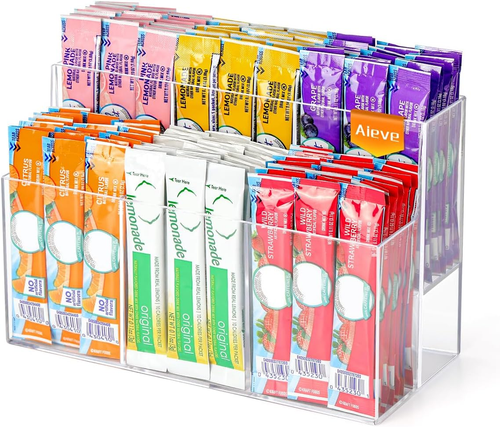 Drink Packet Organizer, 2-Tier Water Flavor Packet Holder for Pantry ...