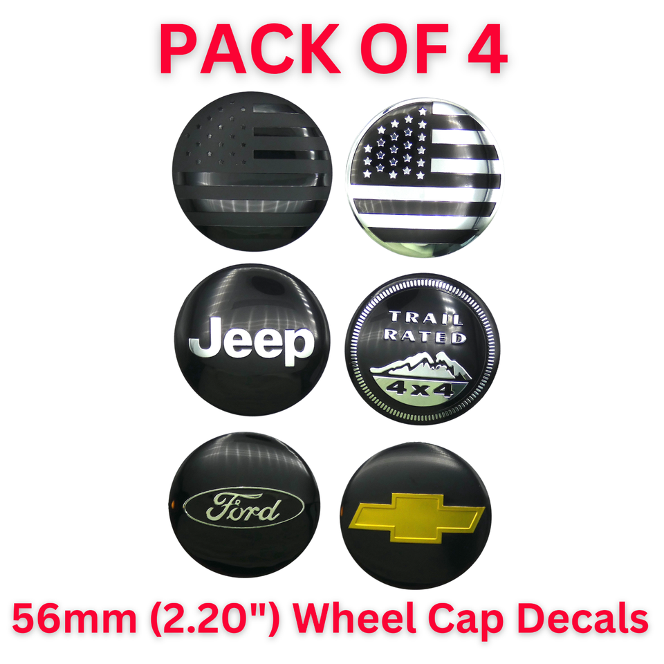 (PACK OF 4) Wheel Center Cap Decals Emblems Sticker 2.20" 56mm CHOOSE ...