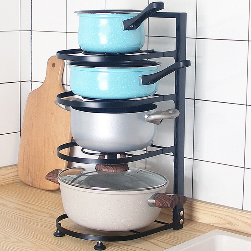2-4 Tier Pots Pans Organiser Rack Adjustable Saucepan Rack for Kitchen ...