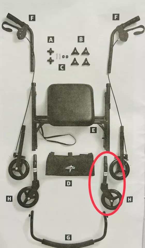 Medline Rollator Walker Replacement Parts BRAKES, WHEELS, SEAT ...