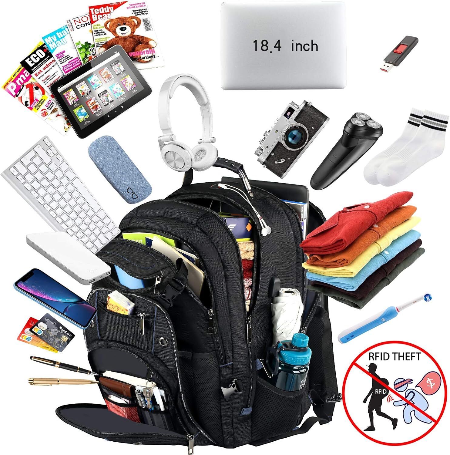 18.4" Laptop Backpack, USB Charger, TSA Friendly, RFID Anti-Theft ...