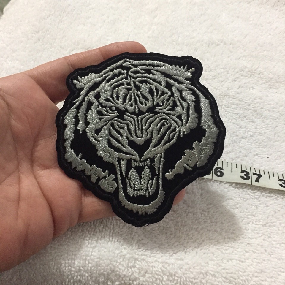 Roaring Tiger Fighting Tiger Silver On Black 4 X 3.75 Inch Iron On Patch New | eBay