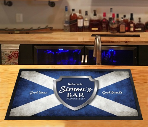 Personalised Bar runner mat - Chrome crest Scottish Flag Bar runner Bar ...
