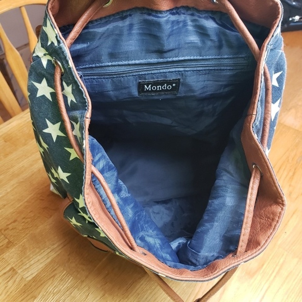 Mondo Bags Patriotic Blue White Star Fabric Backpack Bookbag Faux ...