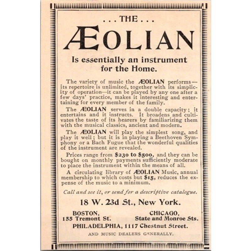 The Aeolian An Instrument for the Home New York NY 1894 Clipping SAI6 ...