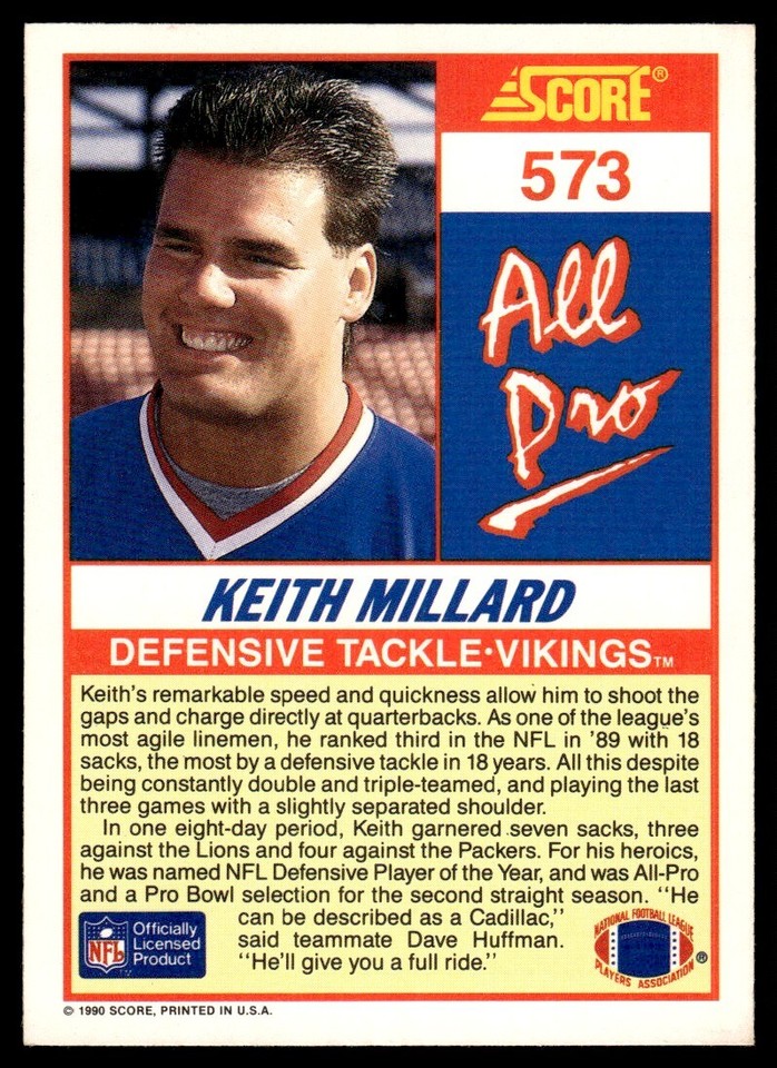 1990 Score Keith Millard Minnesota Vikings #573 | eBay