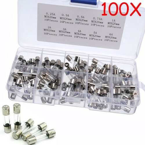 100Pcs M205 Glass Fuse 5mm x 20mm Fast Blow 250V / 0.1A to 20A Assorted ...