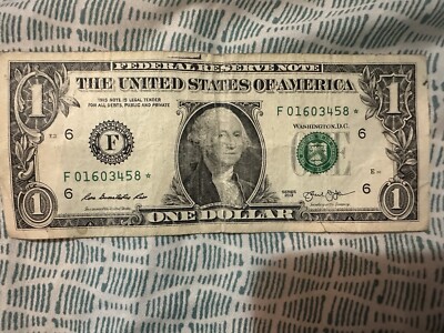 One Dollar Bill Series 2013 F Block Atlanta Star Note F 01603458 | eBay