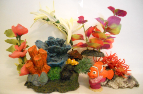 Fish Tank Aquarium Ornaments Decoration Reef Nemo + Mini Fabric Plant ...
