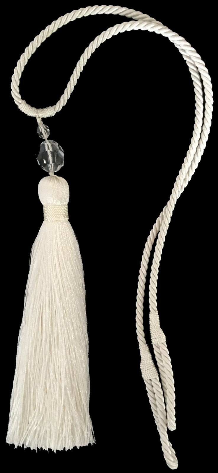SILKY SINGLE TASSEL ACRYLIC BEADED TIEBACK, NATURAL, X1, ART N00629 ...