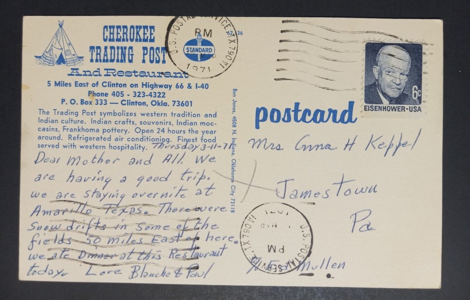 OK, Clinton, Oklahoma, Cherokee Trading Post & Restaurant Vtg Postcard | eBay