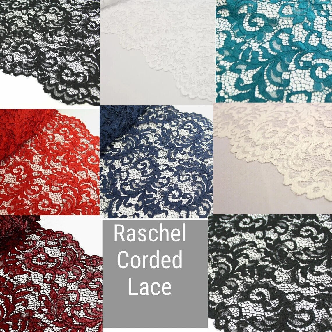 Designer Rachel Corded Lace SCALLOPED Edges Fabric Dressmaking Wedding Material
