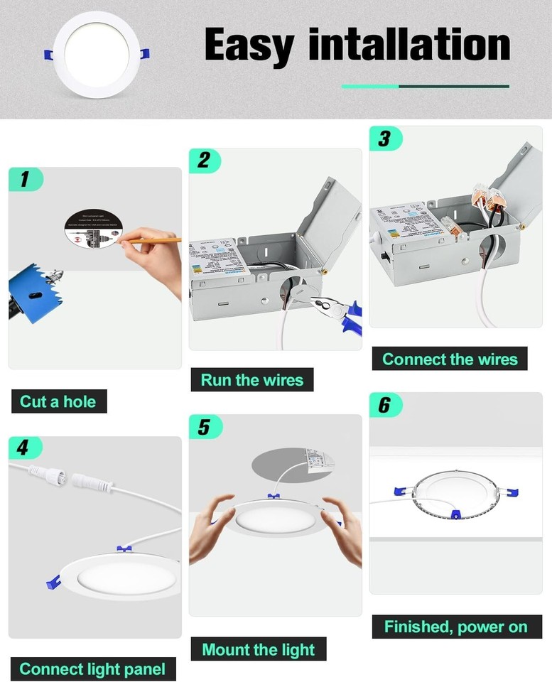 12 Pack 4 Inch 6 Inch 5CCT Ultra-Thin LED Recessed Ceiling Light ...