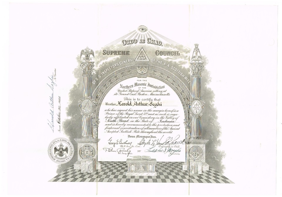 1954 Northern Masonic Jurisdiction Indiana Scottish Rite 32 degree ...