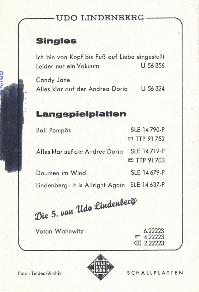 100% Original Winter Wheels Autograph Autographed Udo Lindenberg | eBay