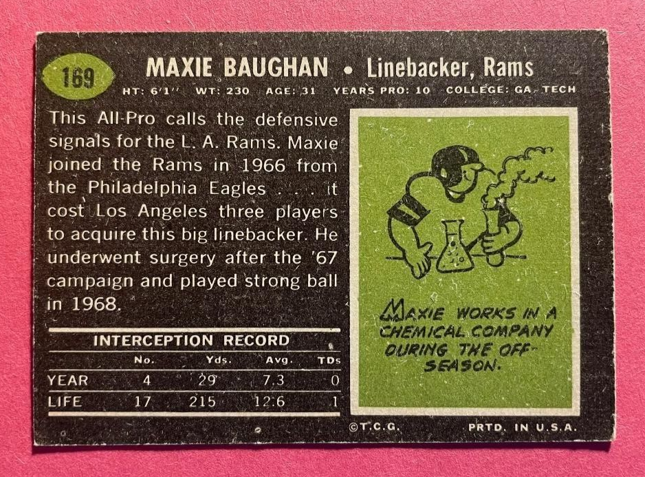 SIGNED MAXIE BAUGHAN AUTOGRAPHED 1969 TOPPS FOOTBALL CARD - RAMS | eBay
