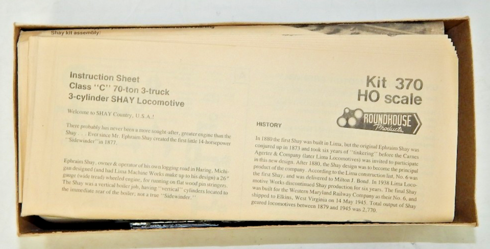 MDC/Roundhouse - HO - #370 Undec 3-Truck Shay Kit Unassembled - Pre ...